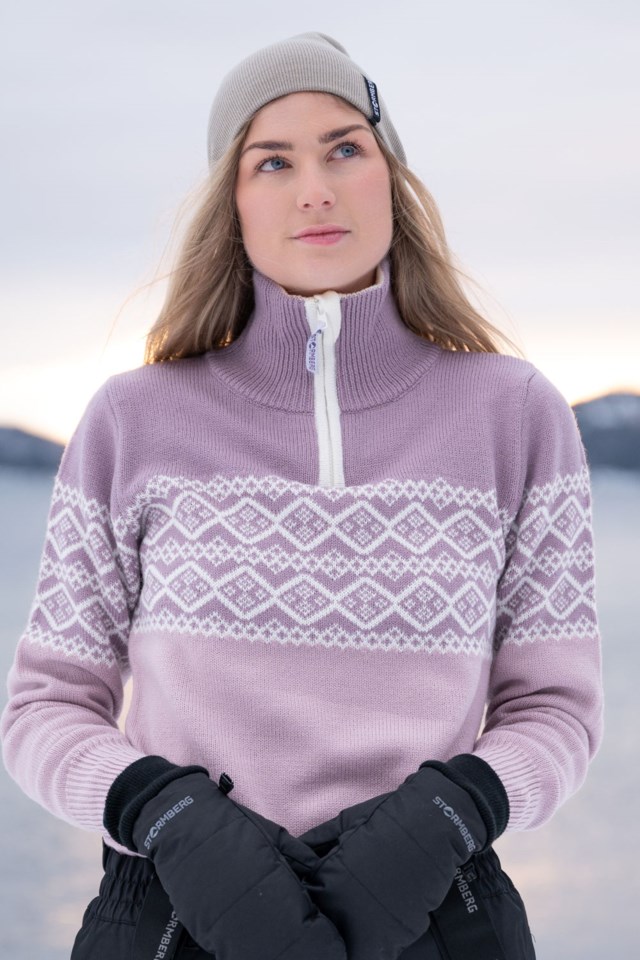 Hardanger Half Zip ullgenser dame - rosa / lilla / hvit | Stormberg