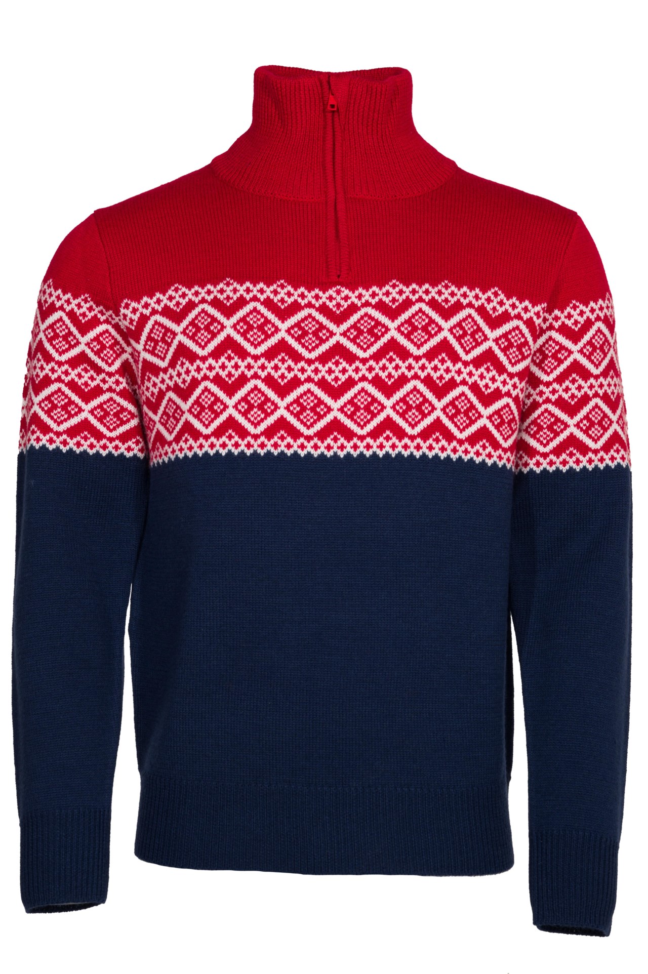 Hardanger Half Zip ullgenser herre - rød / hvit / blå | Stormberg