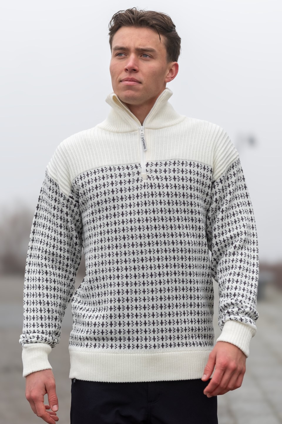 Tøttadalen Islender Half Zip strikkegenser herre - hvit/sort | Stormberg