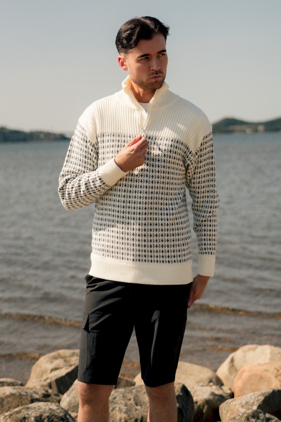 Tøttadalen Islender Half Zip strikkegenser herre - hvit/sort | Stormberg