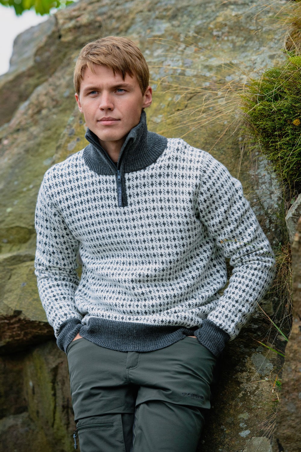 Nordishavet Half Zip islender ullgenser herre - hvit | Stormberg